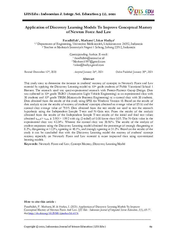 (PDF) Application of Discovery Learning Models To Improve Conceptual ...