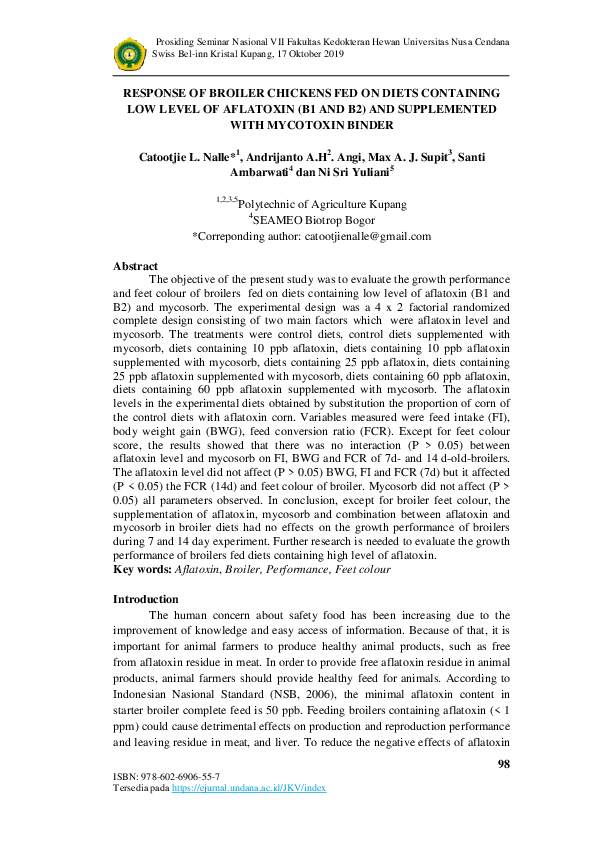 (PDF) Response of Broiler Chickens Fed on Diets Containing Low Level of ...