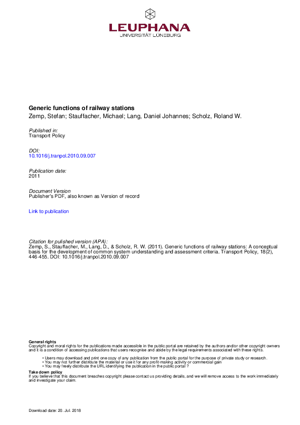 (PDF) Generic functions of railway stations—A conceptual basis for the development of common ...