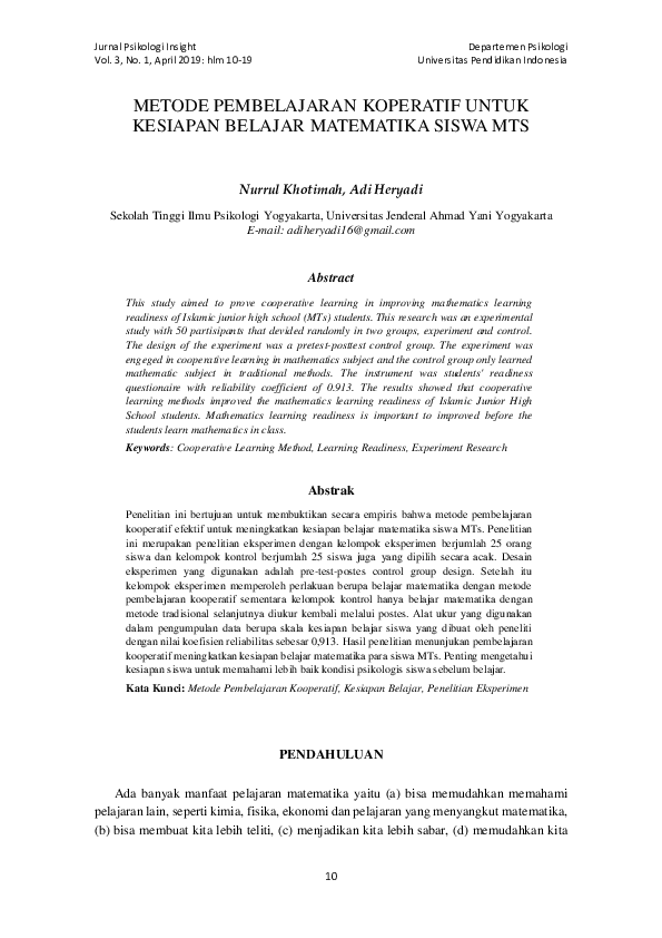 (PDF) Metode Pembelajaran Koperatif Untuk Kesiapan Belajar Matematika ...
