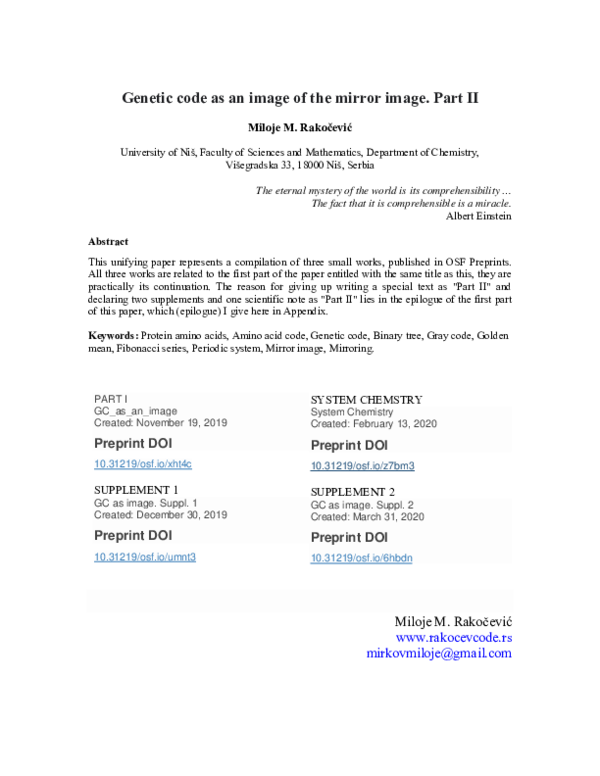 (PDF) Genetic code as an image of the mirror image. Part II