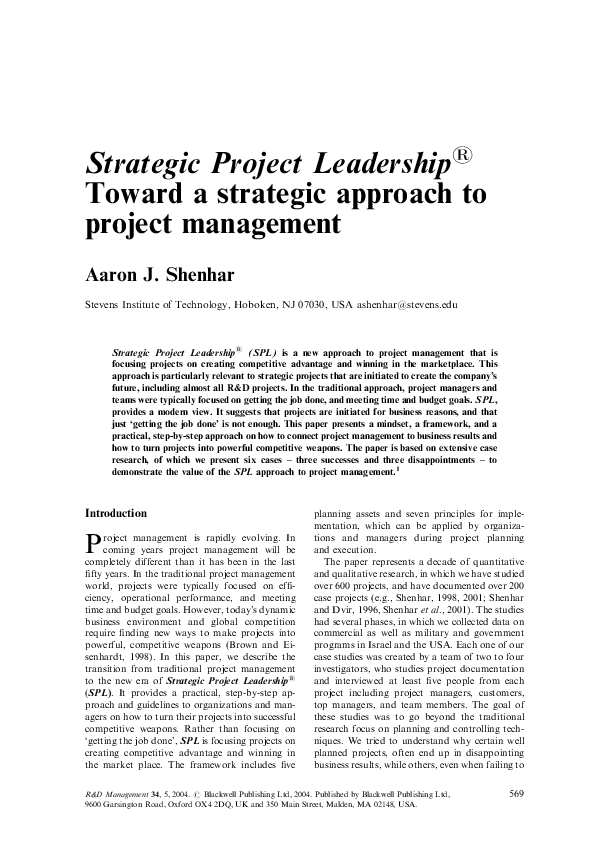 (PDF) Strategic Project Leadership: Toward a Strategic Approach to ...