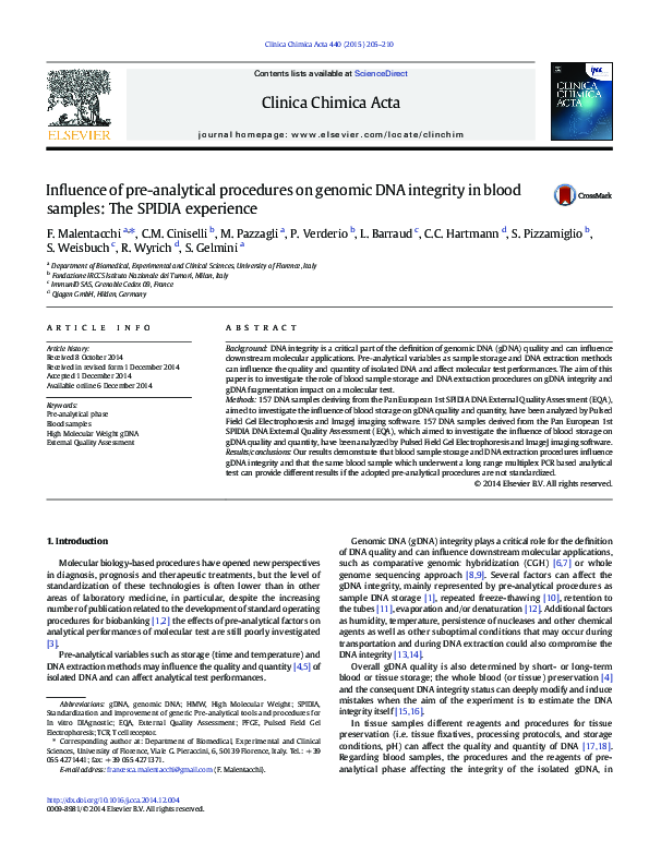 (PDF) Influence of pre-analytical procedures on genomic DNA integrity ...