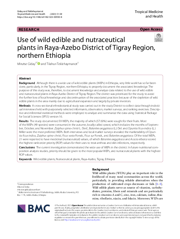 (PDF) Use of wild edible and nutraceutical plants in Raya-Azebo ...