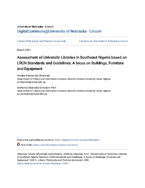 (PDF) Assessment of University Libraries in Southeast Nigeria based on ...