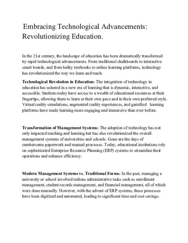 (PDF) Embracing Technological Advancements: Revolutionizing Education