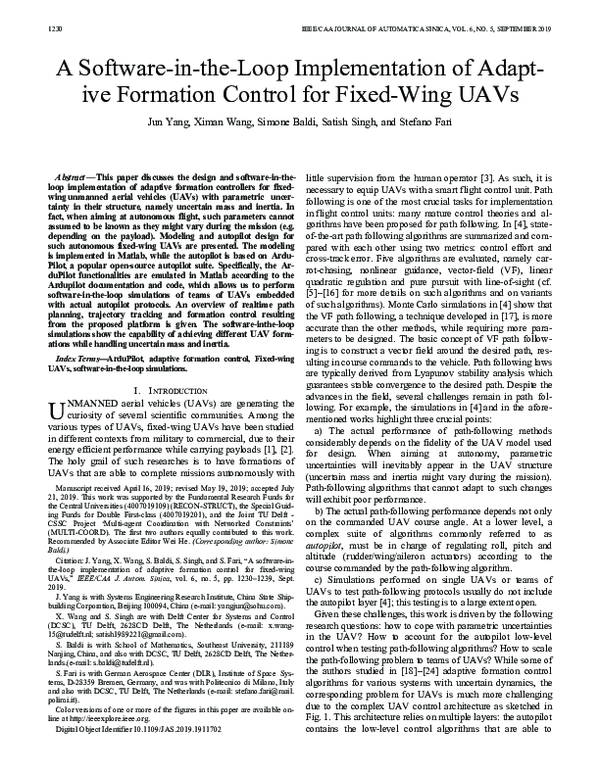 (PDF) A software-in-the-loop implementation of adaptive formation control for fixed-wing UAVs