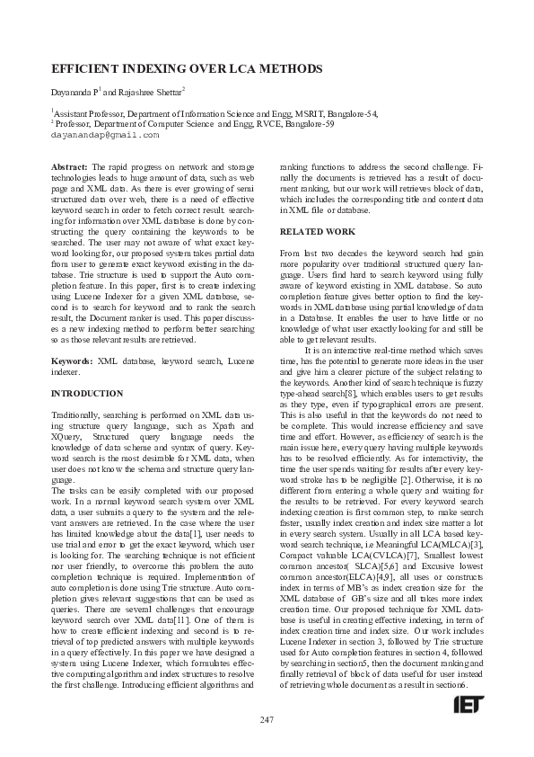 (PDF) Efficient indexing over LCA methods