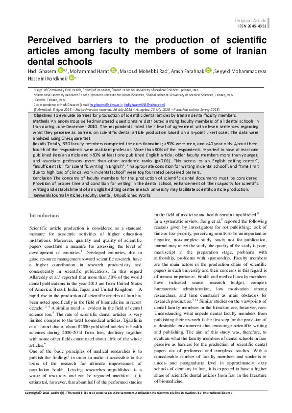 (PDF) Perceived barriers to the production of scientific articles among faculty members of some ...