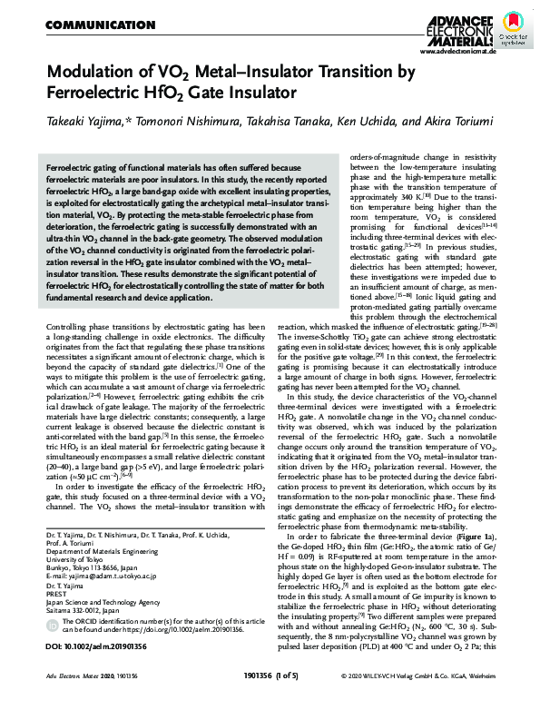 (PDF) Modulation of VO2 metal-insulator transition by co-doping of ...