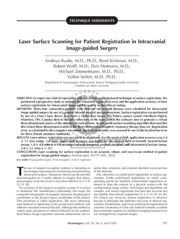 (PDF) Laser Surface Scanning for Patient Registration in Intracranial ...