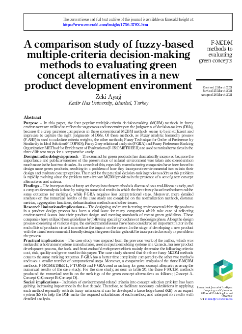 (PDF) A comparison study of fuzzy-based multiple-criteria decision-making methods to evaluating ...