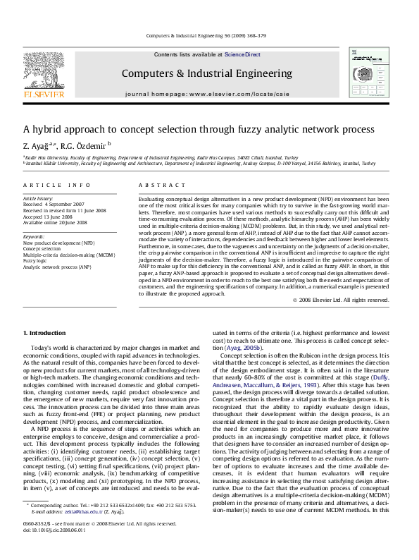 Pdf A Hybrid Approach To Concept Selection Through Fuzzy Analytic