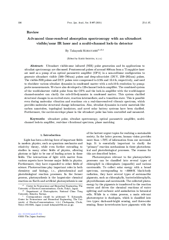 (PDF) Advanced time-resolved absorption spectroscopy with an ultrashort visible/near IR laser ...