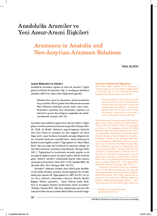 (PDF) Arameans in Anatolia and Neo-Assyrian-Aramean Relations