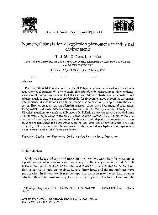 (PDF) Numerical simulation of explosion phenomena in industrial ...