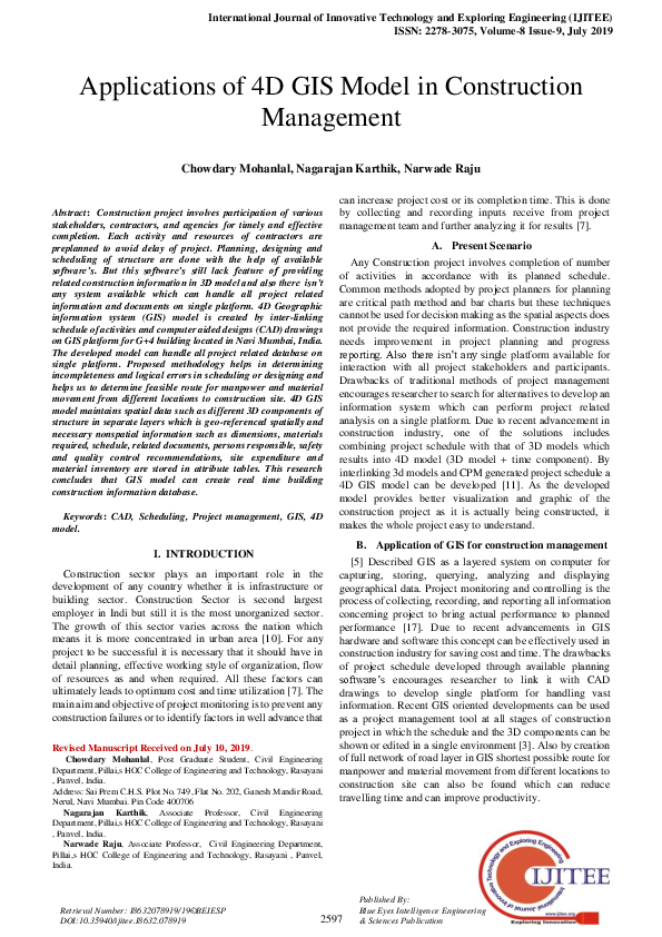 (PDF) Applications of 4D GIS Model in Construction Management