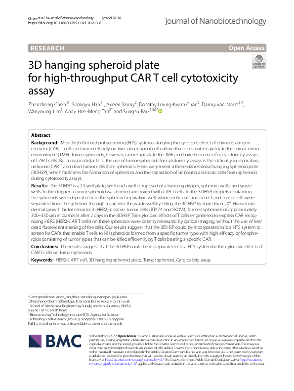 (PDF) 3D Hanging Spheroid Plate for High-Throughput CAR T Cell ...