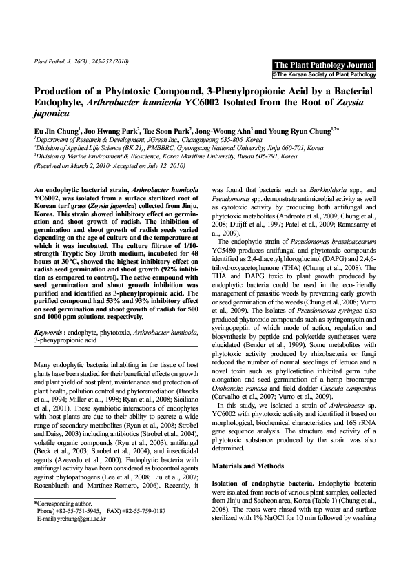 (PDF) Production of a Phytotoxic Compound, 3-Phenylpropionic Acid by a ...