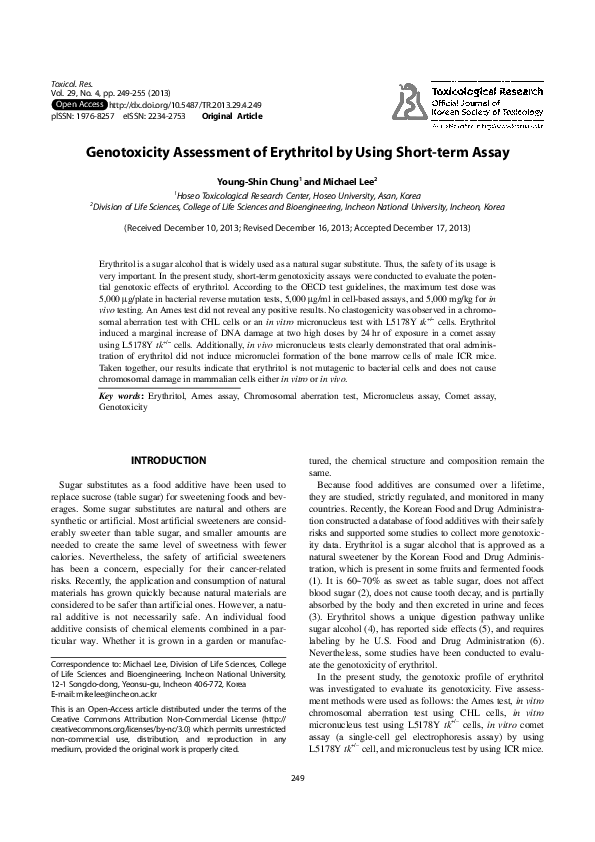(PDF) Genotoxicity Assessment of Erythritol by Using Short-term Assay