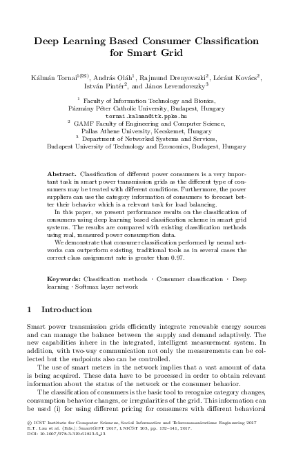 (PDF) Deep Learning Based Consumer Classification for Smart Grid