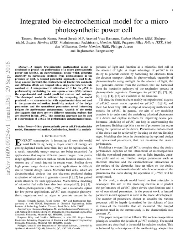 (PDF) Micro photosynthetic cell for power generation from algae: Bio ...