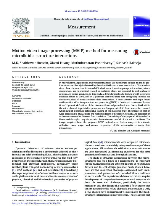 (PDF) Motion video image processing (MVIP) method for measuring microfluidic–structure interactions