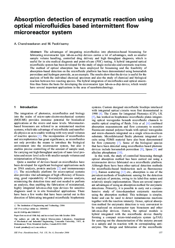 (PDF) Absorption detection of enzymatic reaction using optical microfluidics based intermittent ...