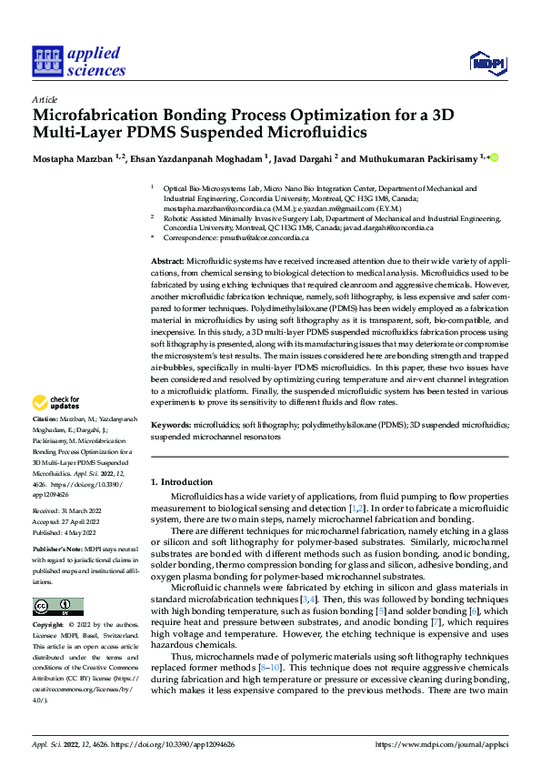 (PDF) Microfabrication Bonding Process Optimization for a 3D Multi-Layer PDMS Suspended ...