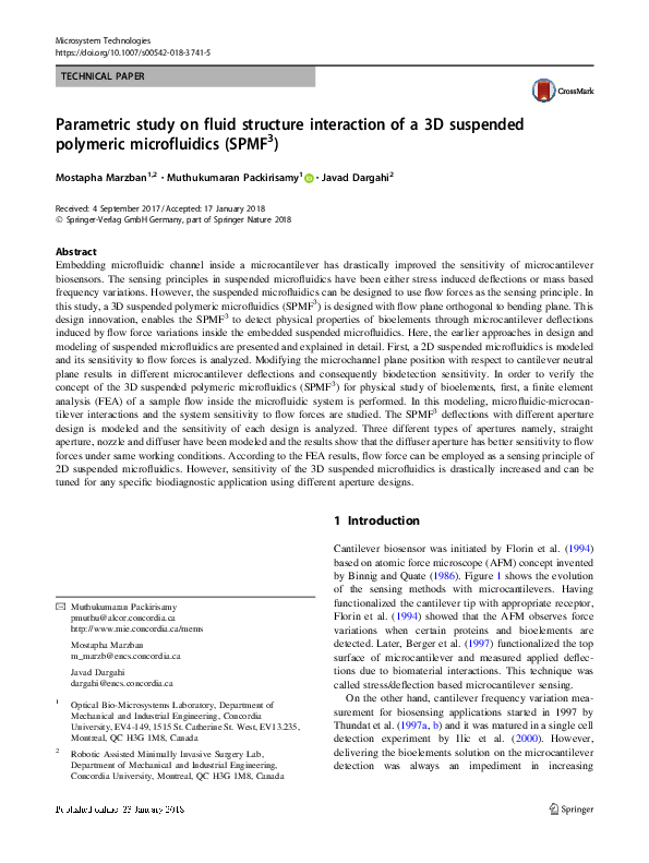 (PDF) Parametric study on fluid structure interaction of a 3D suspended polymeric microfluidics ...