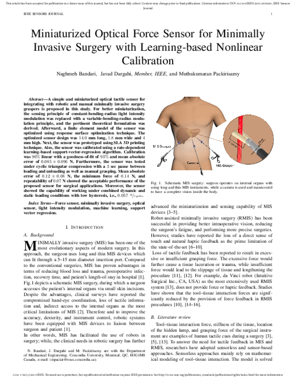 (PDF) Miniaturized Optical Force Sensor for Minimally Invasive Surgery ...