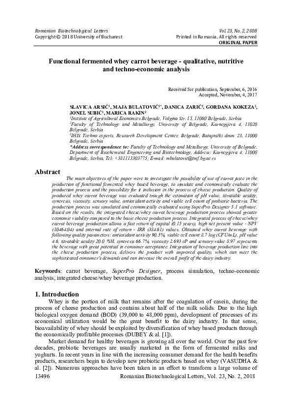 (PDF) Whey-Carrot Beverage: Quality and Economic Analysis