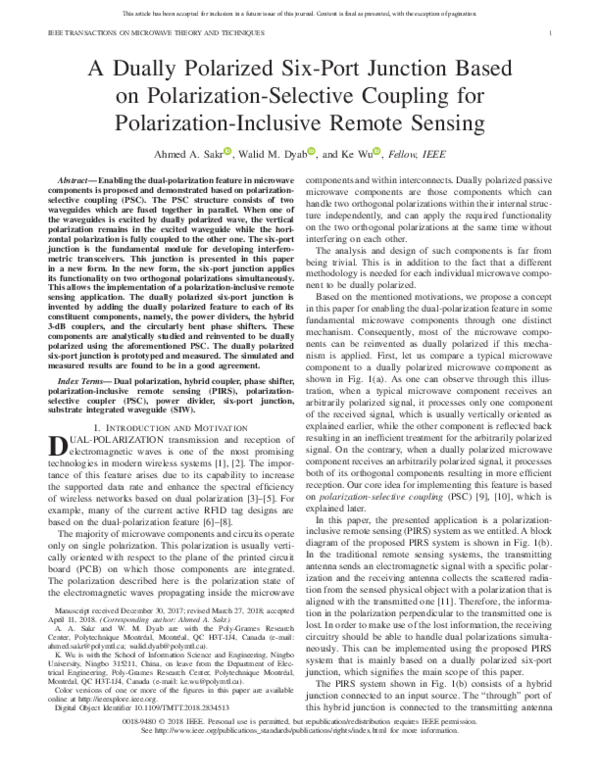 (PDF) A Dually Polarized Six-Port Junction Based on Polarization ...