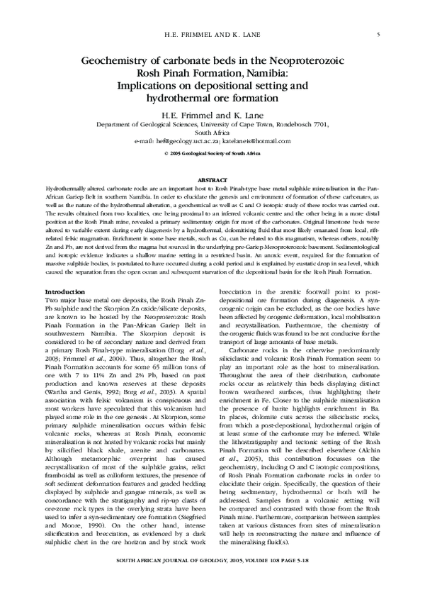 (PDF) Geochemistry of carbonate beds in the Neoproterozoic Rosh Pinah ...
