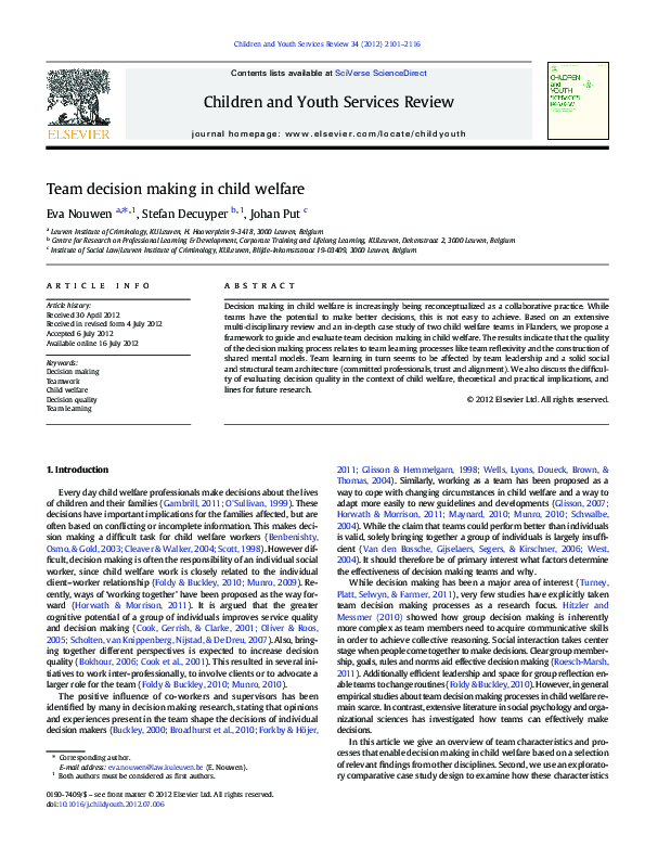 (PDF) Team decision making in child welfare
