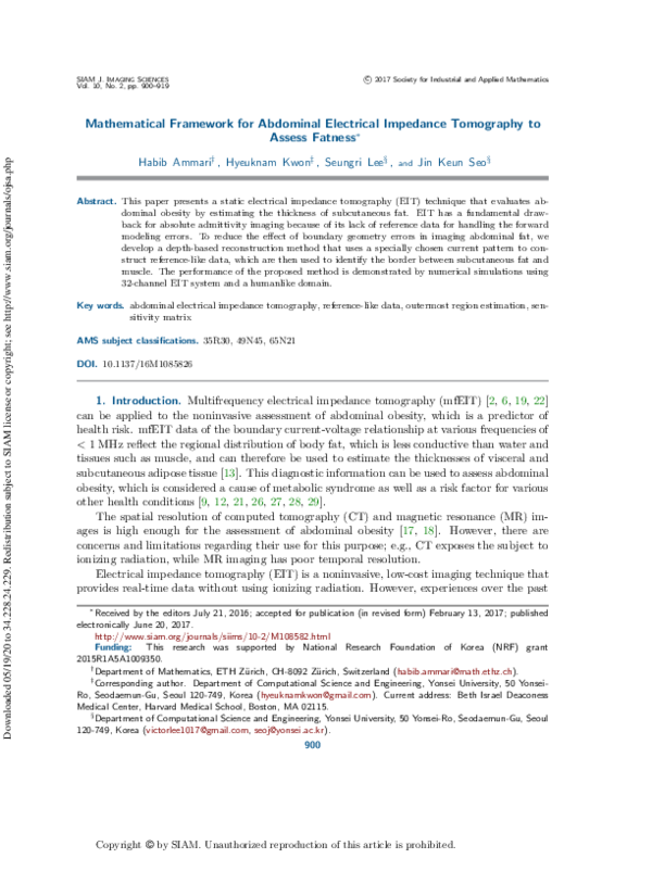 (PDF) Mathematical Framework for Abdominal Electrical Impedance Tomography to Assess Fatness