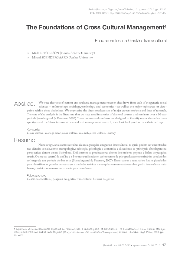 (PDF) Foundations of Cross Cultural Management