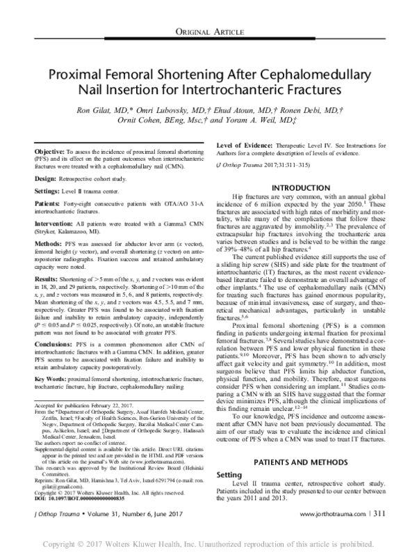 (PDF) Proximal Femoral Shortening After Cephalomedullary Nail Insertion ...