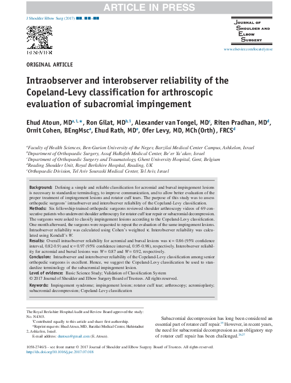 (PDF) Intraobserver and interobserver reliability of the Copeland-Levy ...
