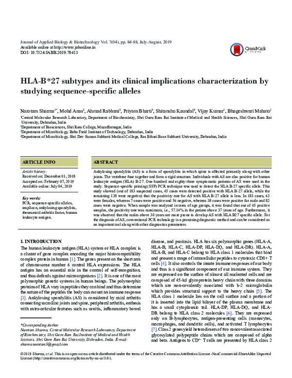 (PDF) HLA-B*27 subtypes and its clinical implications characterization ...