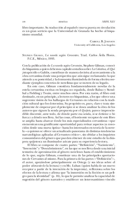 (PDF) Stephen Gilman, La novela según Cervantes. Trad. de Carlos Ávila ...