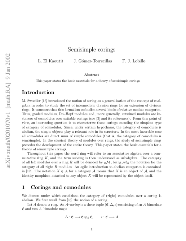 (PDF) Semisimple corings