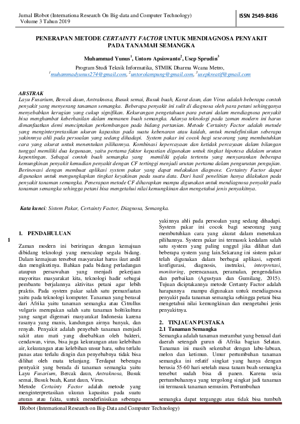 (PDF) Penerapan Metode Certainty Factor Untuk Mendiagnosa Penyakit Pada ...