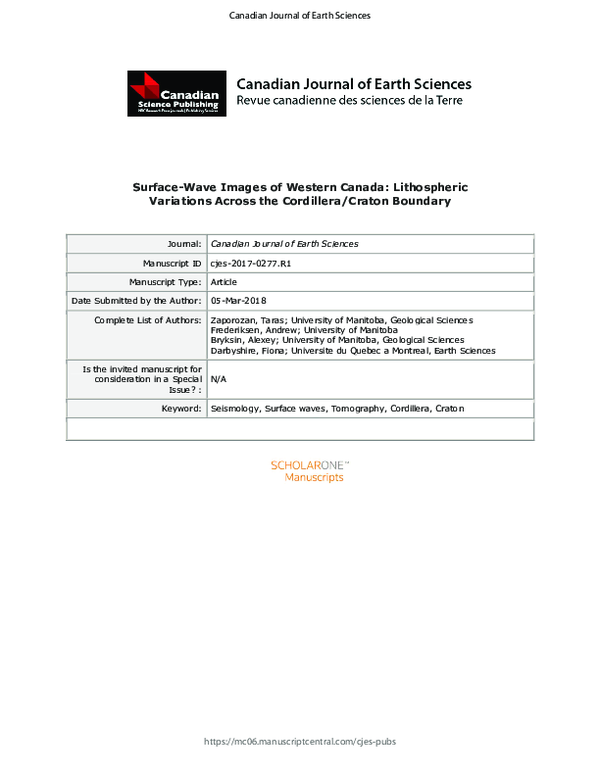 (PDF) Surface-wave images of western Canada: lithospheric variations ...