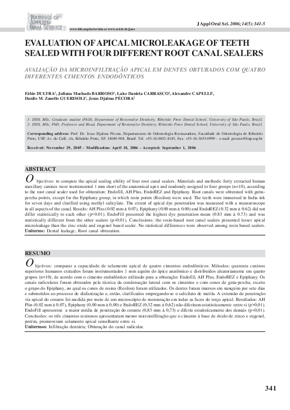 (PDF) Evaluation of apical microleakage of teeth sealed with two different root canal sealers ...