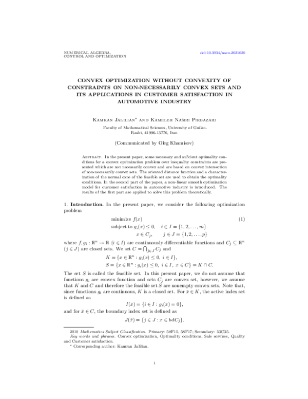 Pdf Convex Optimization Without Convexity Of Constraints On Non