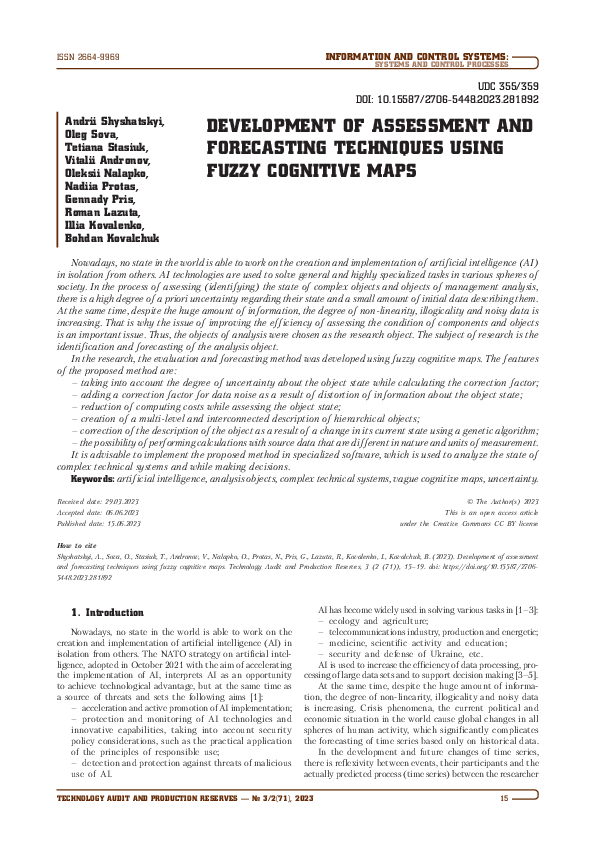 (PDF) Development of assessment and forecasting techniques using fuzzy cognitive maps