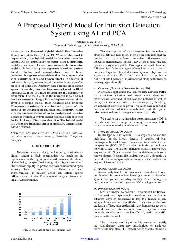 Pdf A Proposed Hybrid Model For Intrusion Detection System Using Ai And Pca