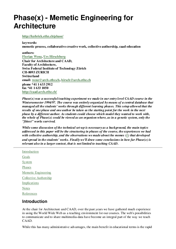 (PDF) Phase(x) - Memetic Engineering for ArchitectureArchitecture