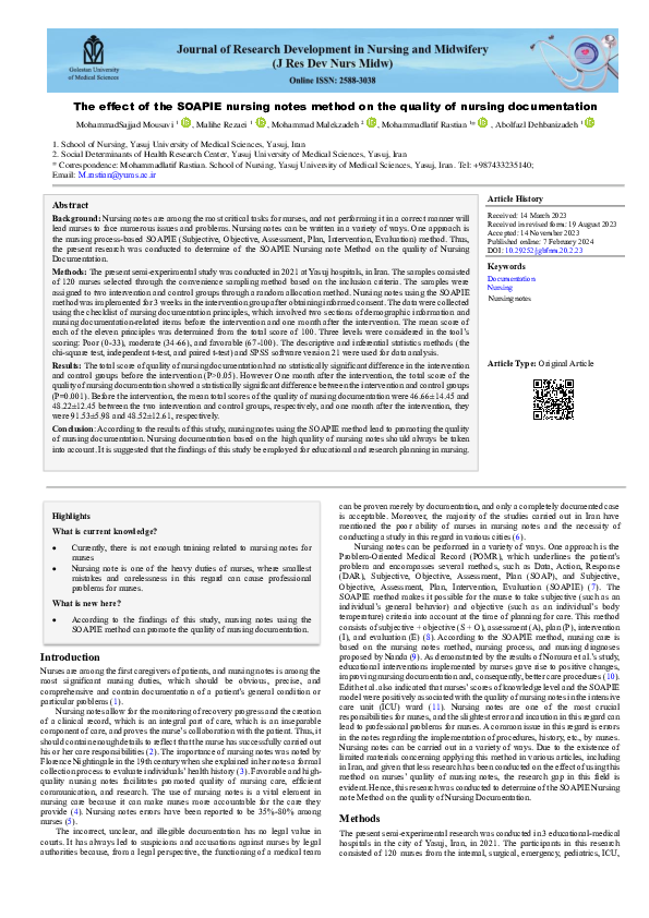 (PDF) The effect of the SOAPIE nursing notes method on the quality of ...